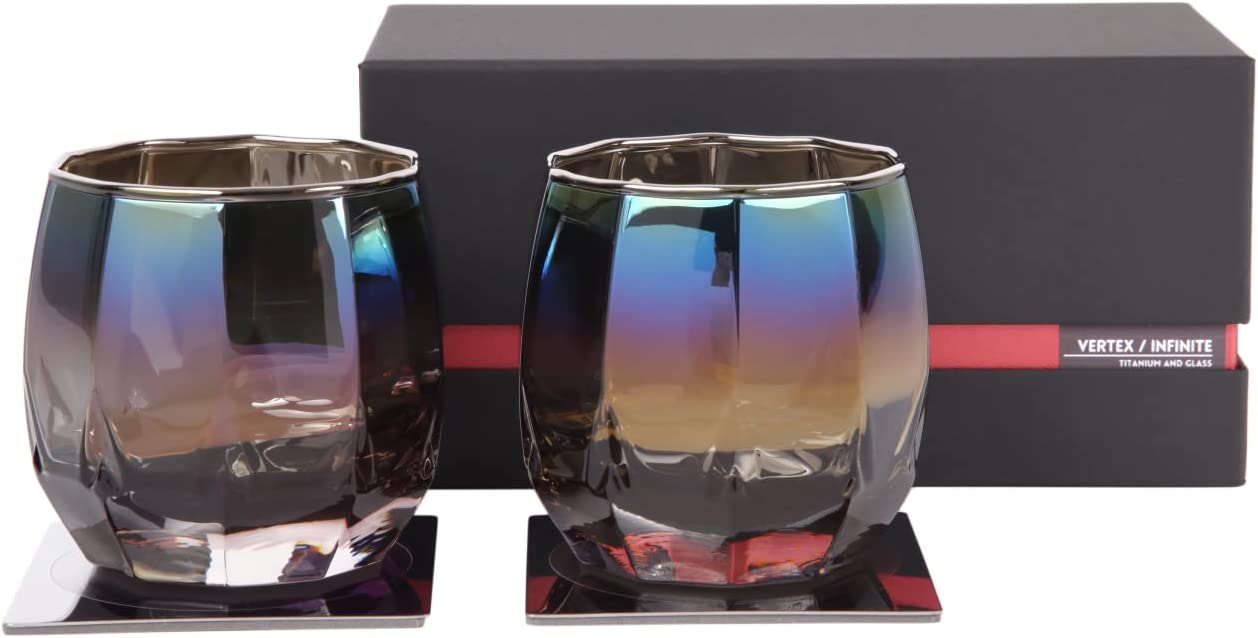 PROGRESS Former SunFly Titanium Coat Pair Glass Made in Japan Rock Glass Wine Whiskey Coaster ...