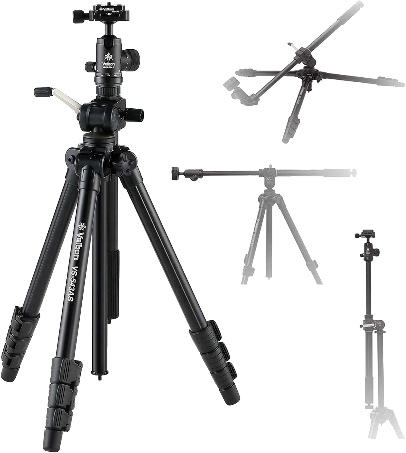 Velbon Tripod VS-543AS 4 Stage Lever Lock Leg Diameter 26mm Medium Size Free Head (Torque ...