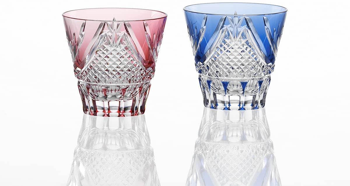Kagami Pair Cold Sake Cup Red / Blue 140ml Edo Kiriko Pair Cold Sake Cup TPS615-2950-AB ...