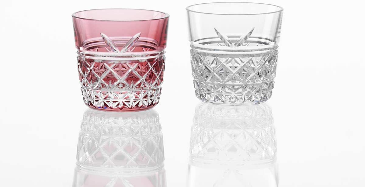 Kagami Pair Cold Sake Cup Red / White 120ml Edo Kiriko Pair Cold Sake ...