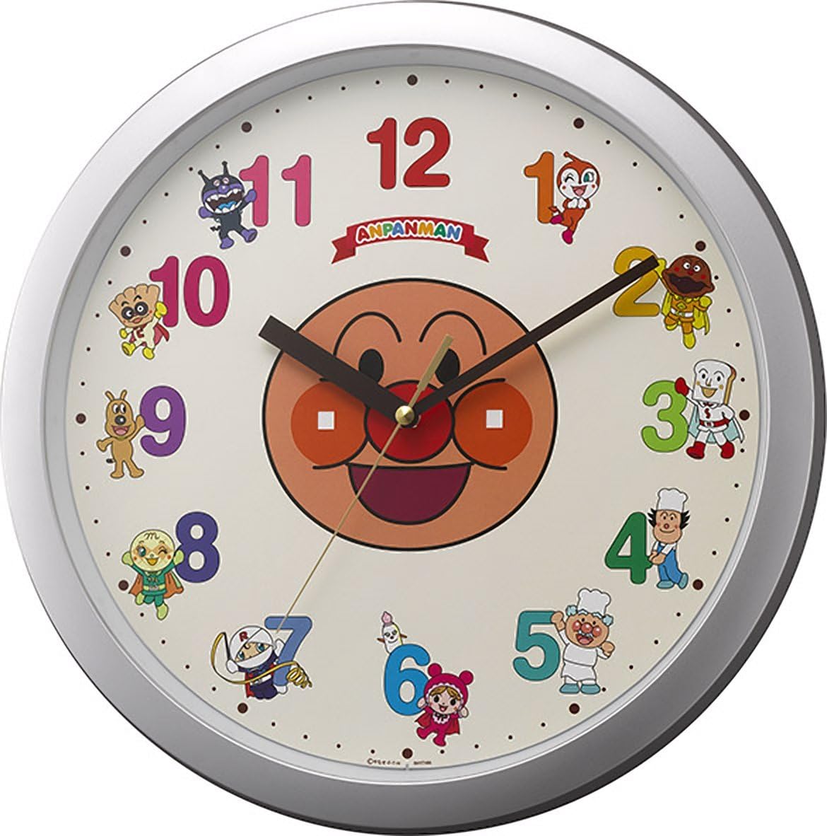 RHYTHM Anpanman Wall Clock Character Analog Silver 4KG713-M19 ...
