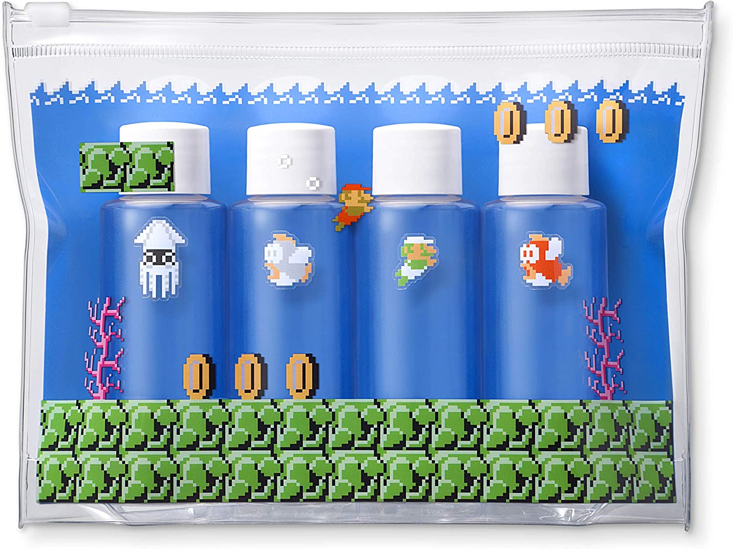 Super Mario Travel Clear Pouch & Mini Bottle Set (Underwater Course ...